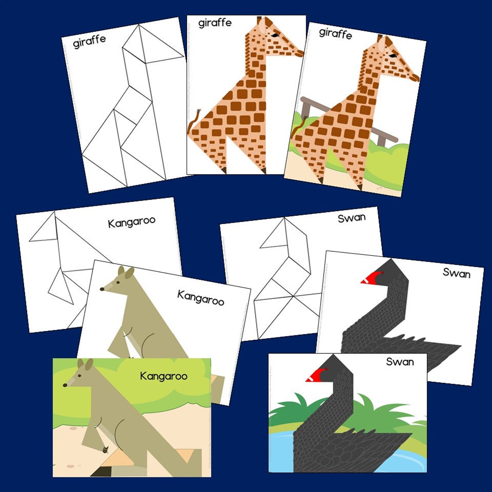 Zoo Animal Tangram Puzzles 2D Shapes Math Center - Etsy