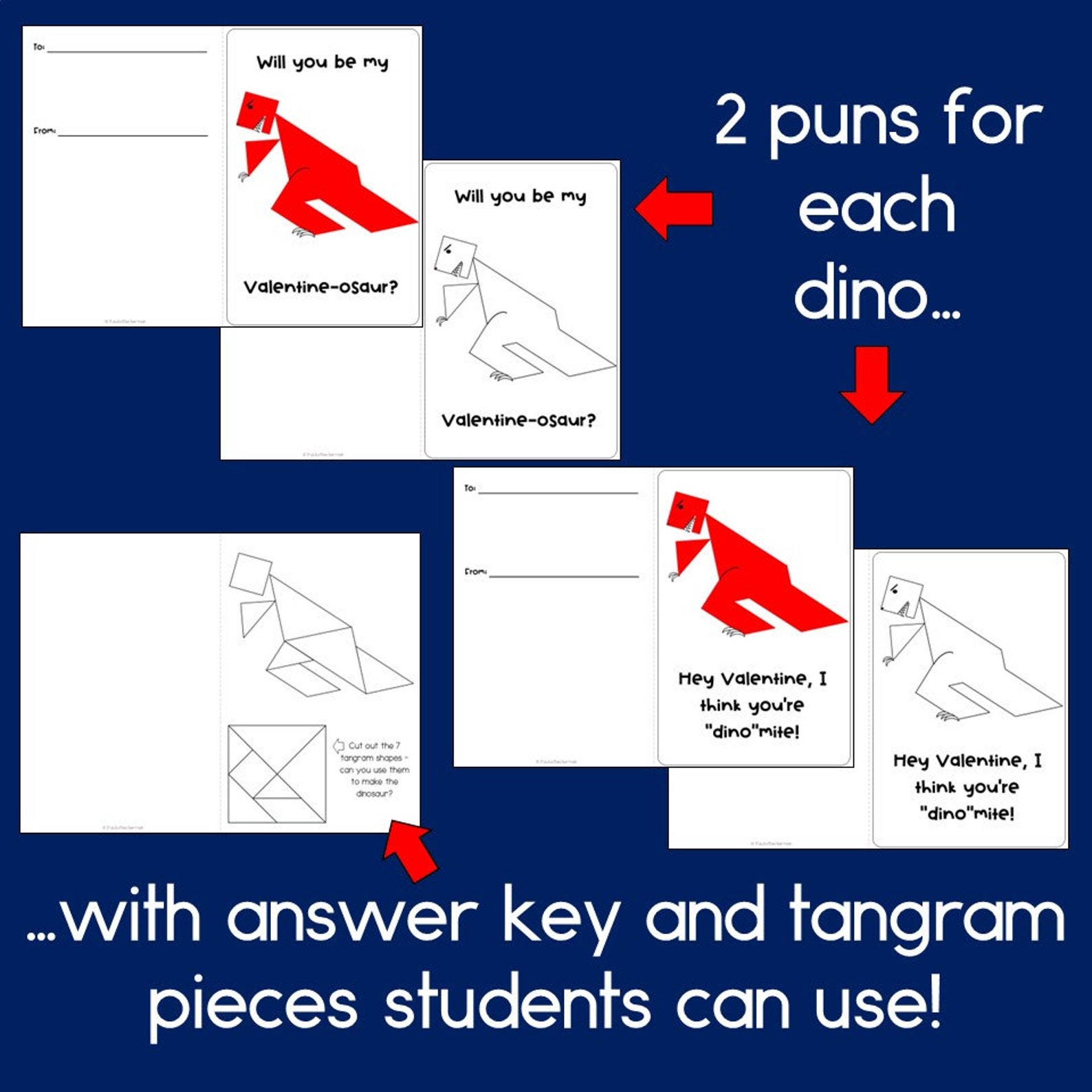 Valentines Day Cards for Students | Printable Dinosaur Tangram Puzzles ...