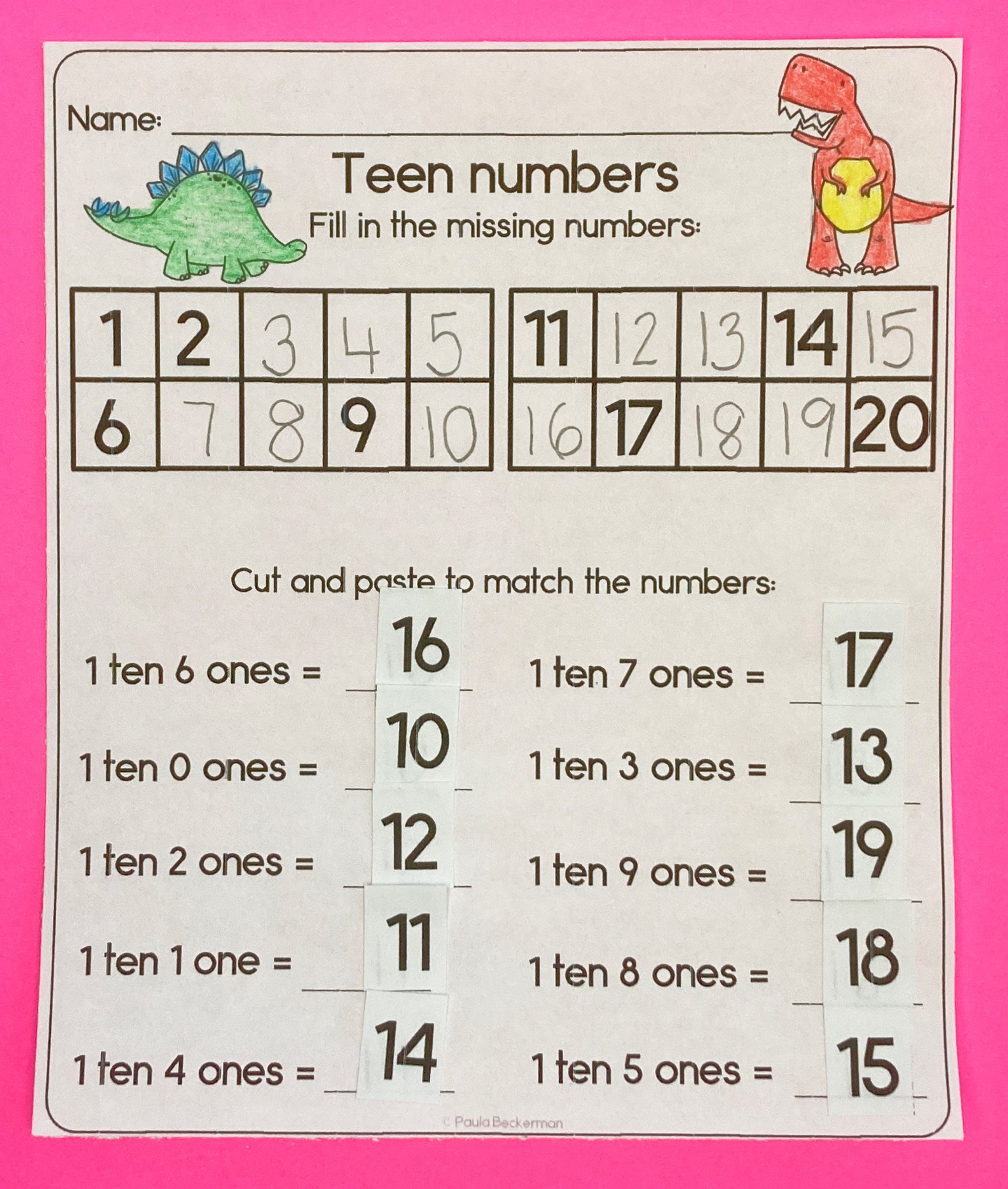 Dinosaur Math and Literacy Worksheets Kindergarten - First Grade ...