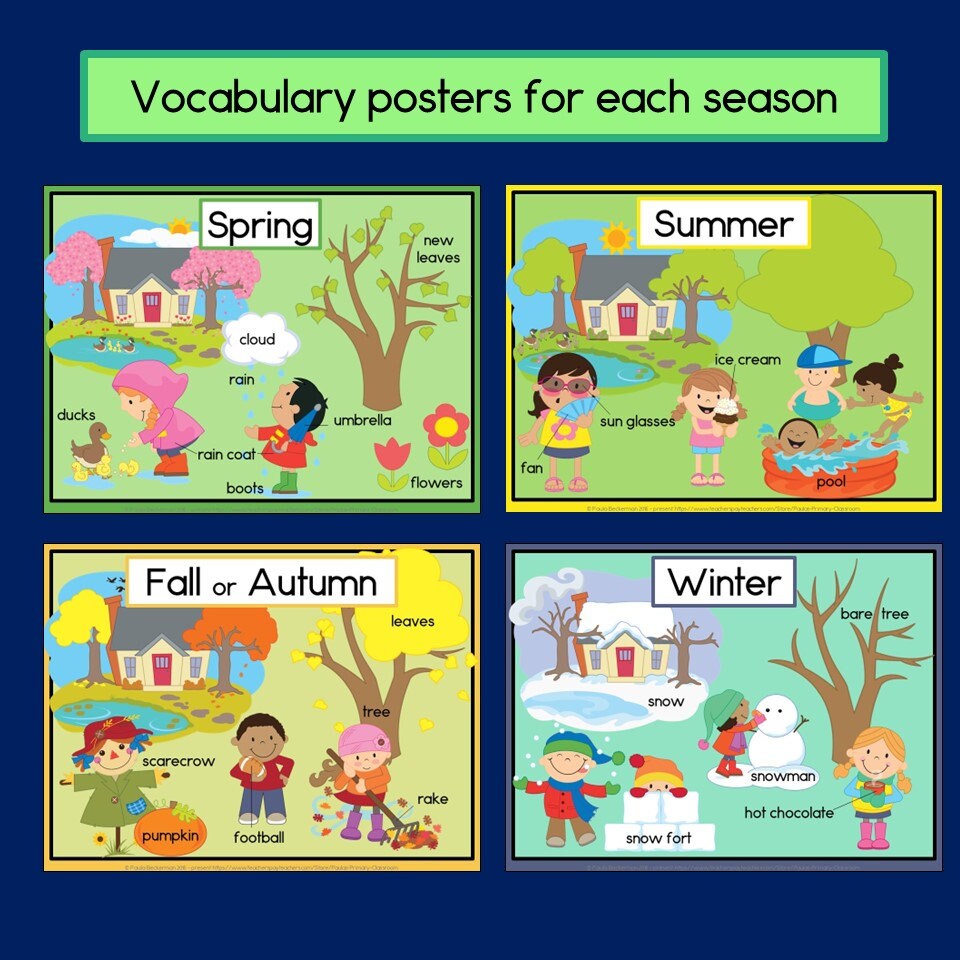 Four Seasons Picture Sorting Posters and Worksheet Spring Summer Winter ...