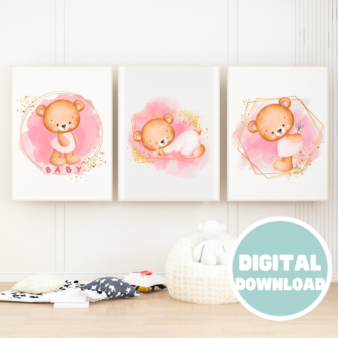 Set of 3 Teddy Bear Printable, Bear Nursery Decor, Nursery Wall Decor ...