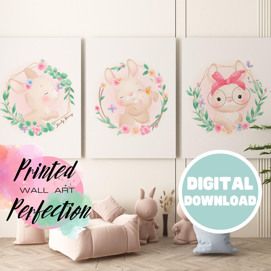 Bunny Nursery Wall Art | Nursery Decor | Baby Animal Prints | Rabbit ...
