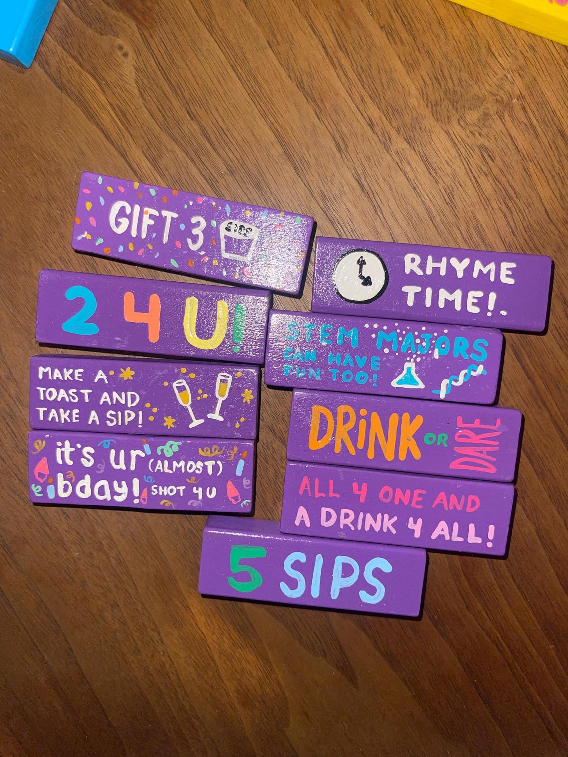 Hand Painted Wood Block Tower Tiles | Custom Adult Drinking Block Game ...