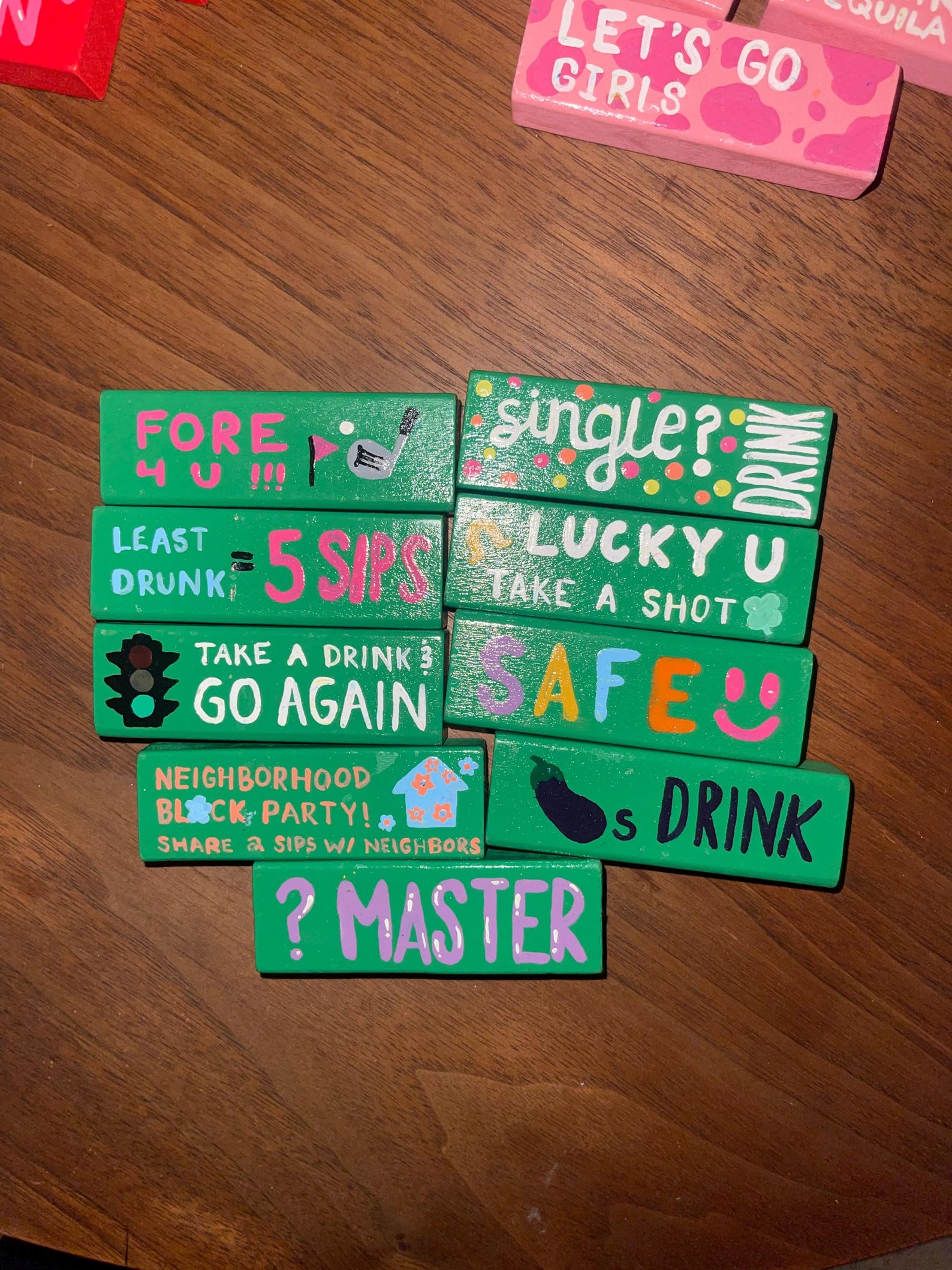 Hand Painted Wood Block Tower Tiles | Custom Adult Drinking Block Game ...
