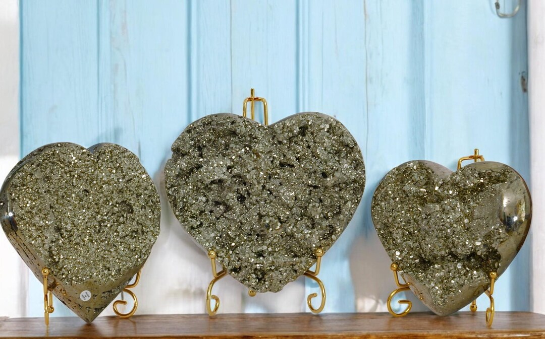 FLASH SALE! Extra Large Pyrite Heart on Stand- Sparkling Golden Pyrite ...