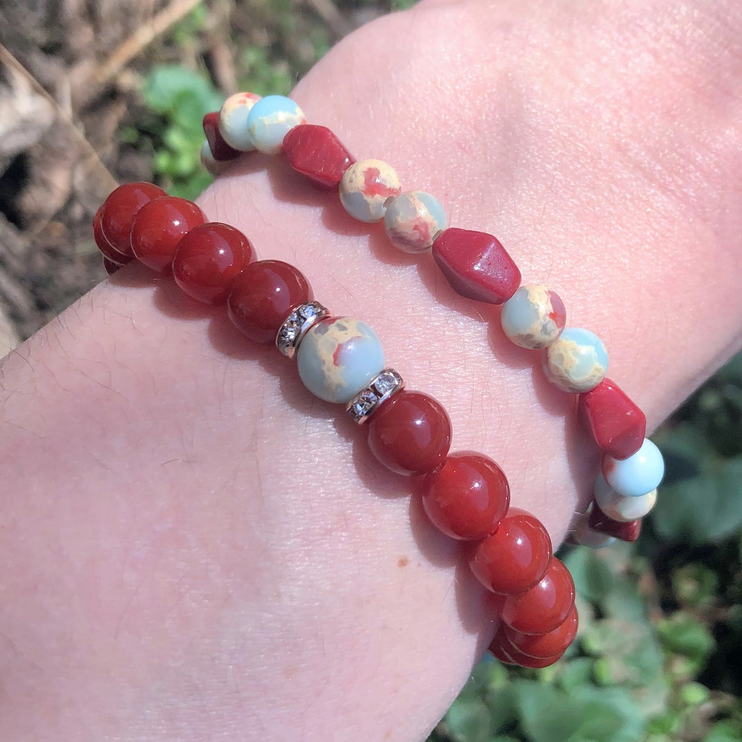 Red Agate Sea Sediment Shoushan Jasper Bracelets Elastic for Gemini ...