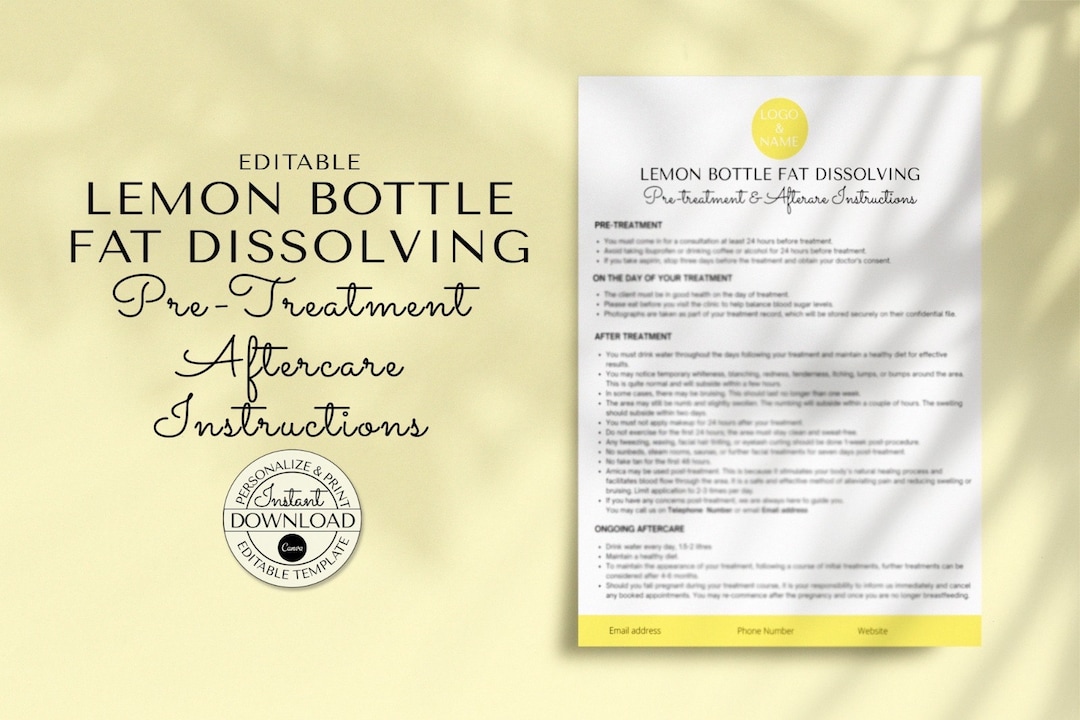 Editable Pre-treatment and Aftercare Instructions Form for Lemon Bottle ...