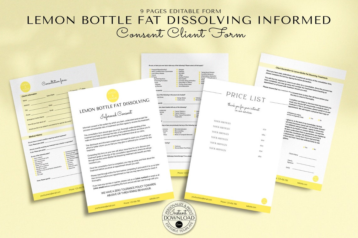 Editable Lemon Bottle Fat Dissolving System Consultation Forms ...