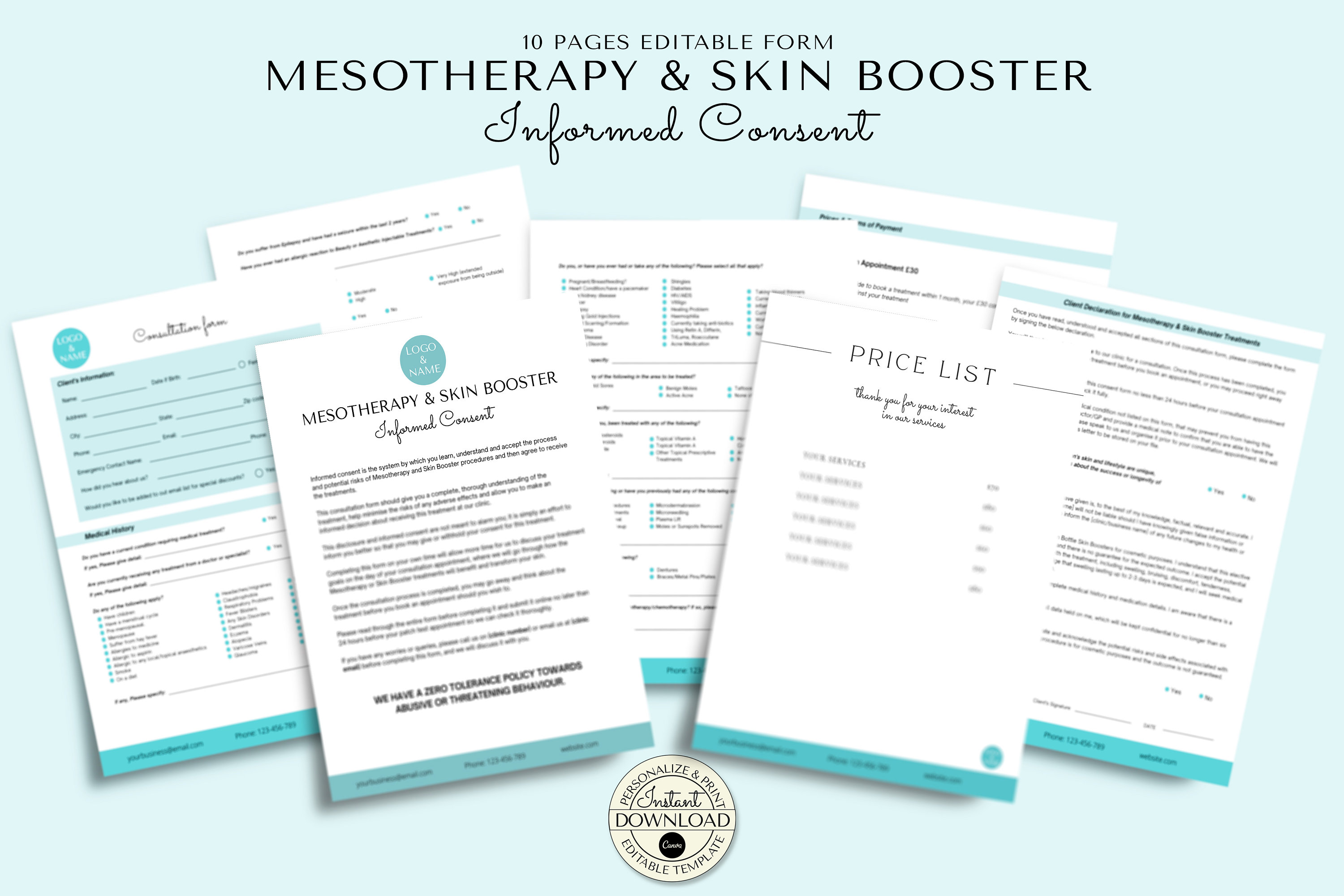 Editable Mesotherapy & Skin Booster Consultation Forms, Customisable ...