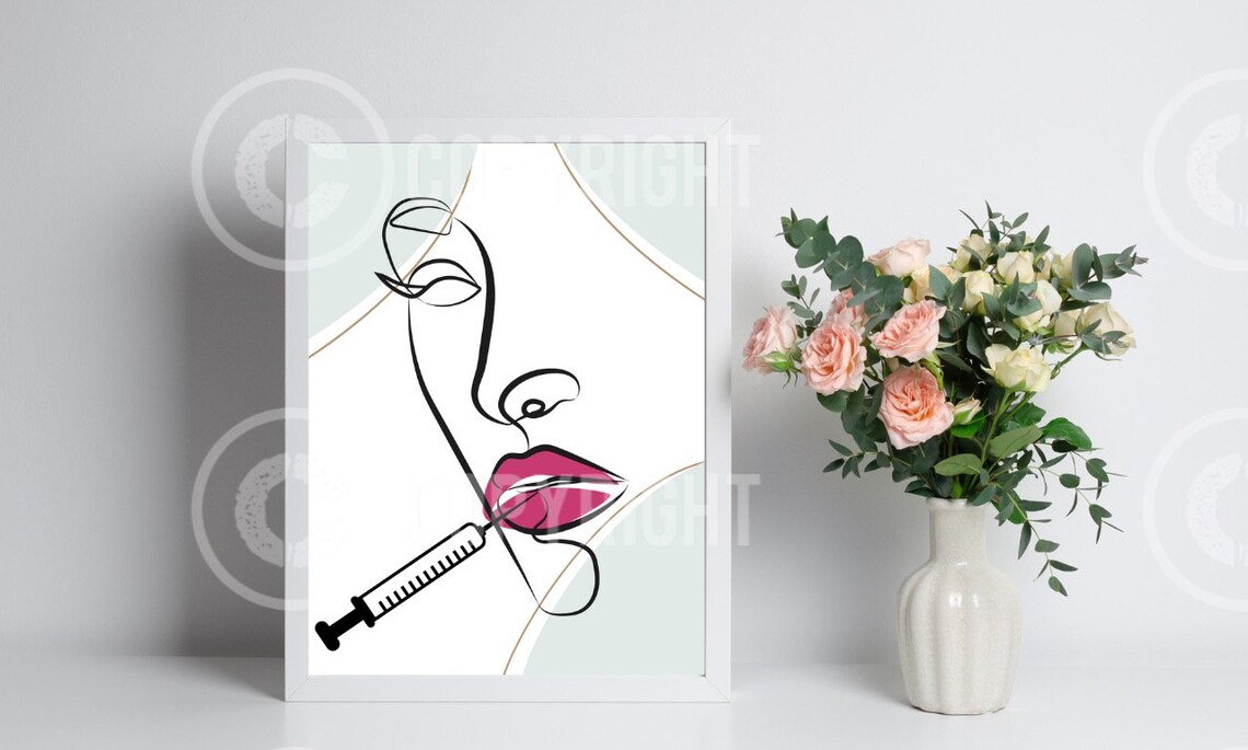 Line Art - Botox - Filler - Injector - Line Drawing Wall Decor - Lip ...