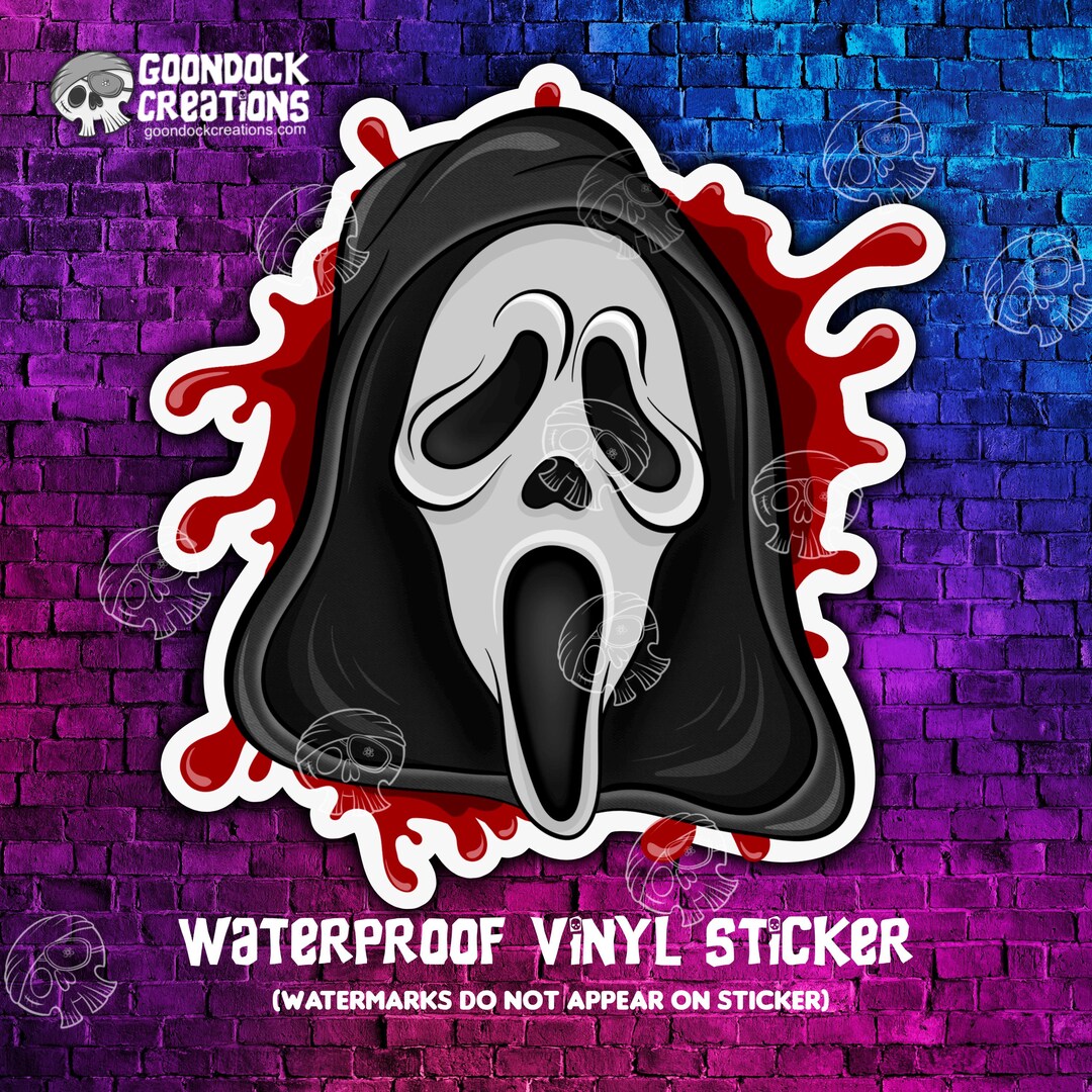 Scream Mask With Blood Splatter Waterproof Vinyl Sticker - Etsy
