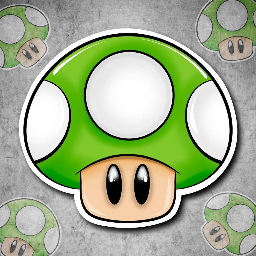 Powerup Mushroom Waterproof Vinyl Sticker Various Styles (146, 147, 151 ...