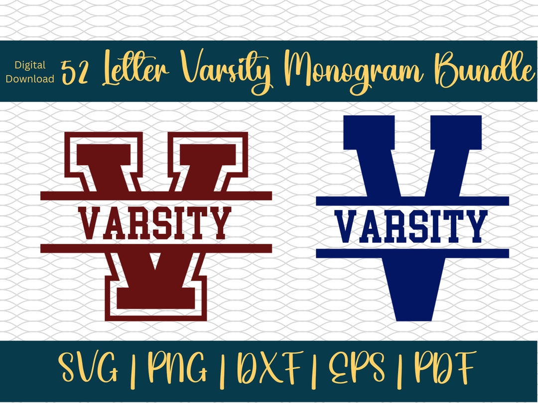Varsity Font Monogram SVG Bundle: Split Letters, Sports Theme (digital ...