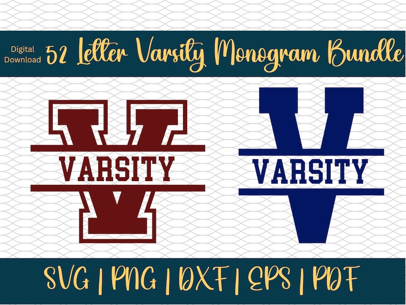 Varsity Font Monogram SVG Bundle: Split Letters, Sports Theme (digital ...