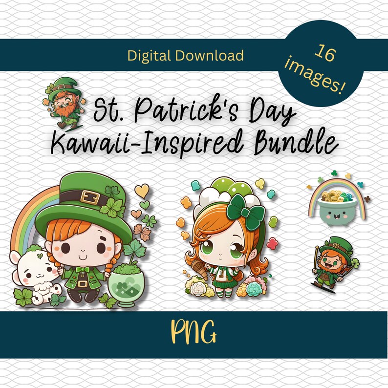Kawaii St. Patrick's Day, St Patrick's Day PNG Bundle, Kawaii PNG ...