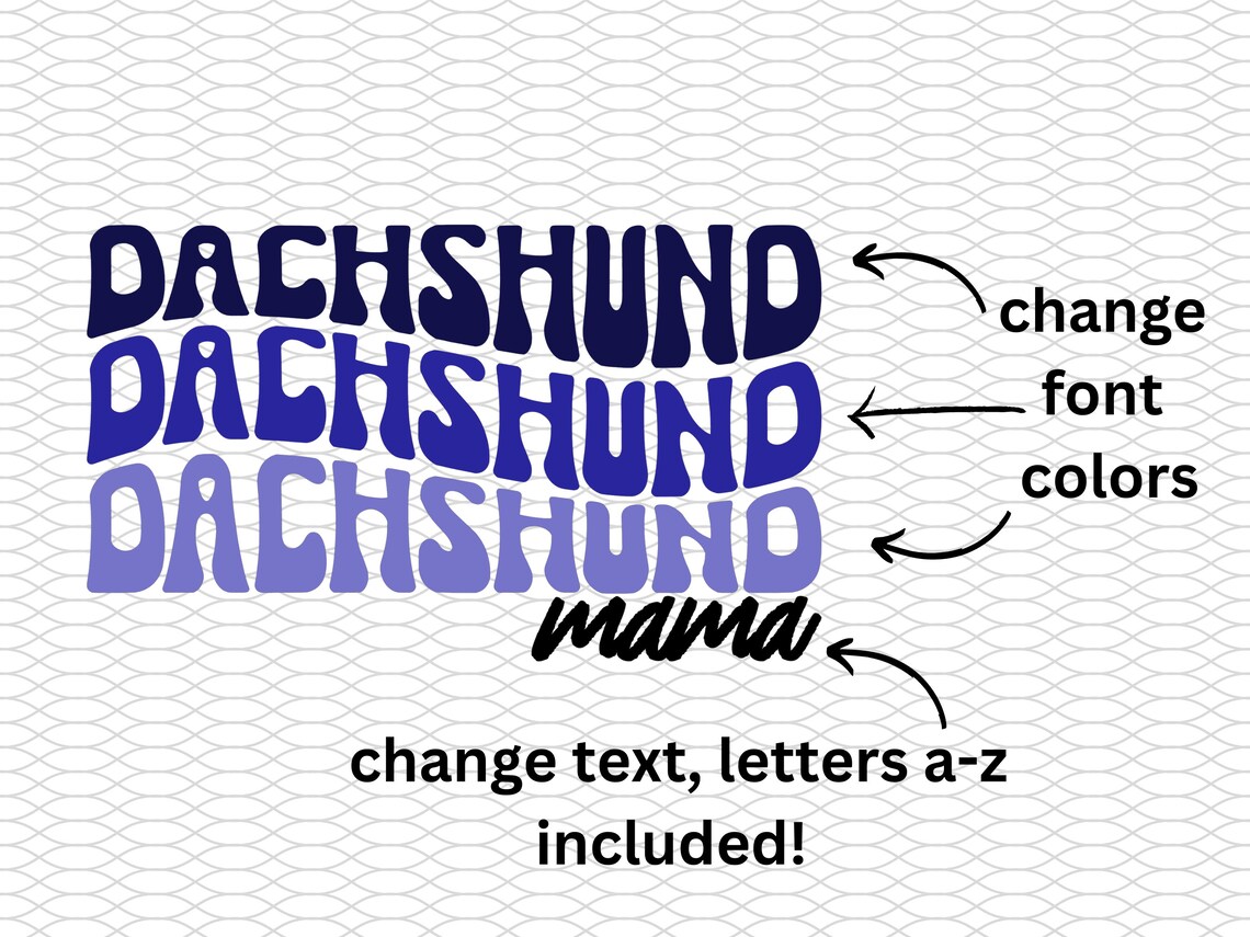 Retro Dachshund Font SVG: Wavy Letters, Wiener Dog Design (digital ...