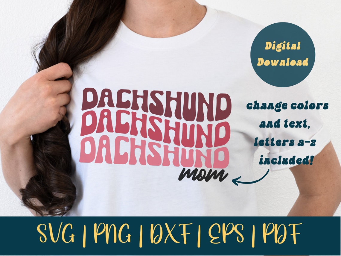 Retro Dachshund Font SVG: Wavy Letters, Wiener Dog Design (digital ...