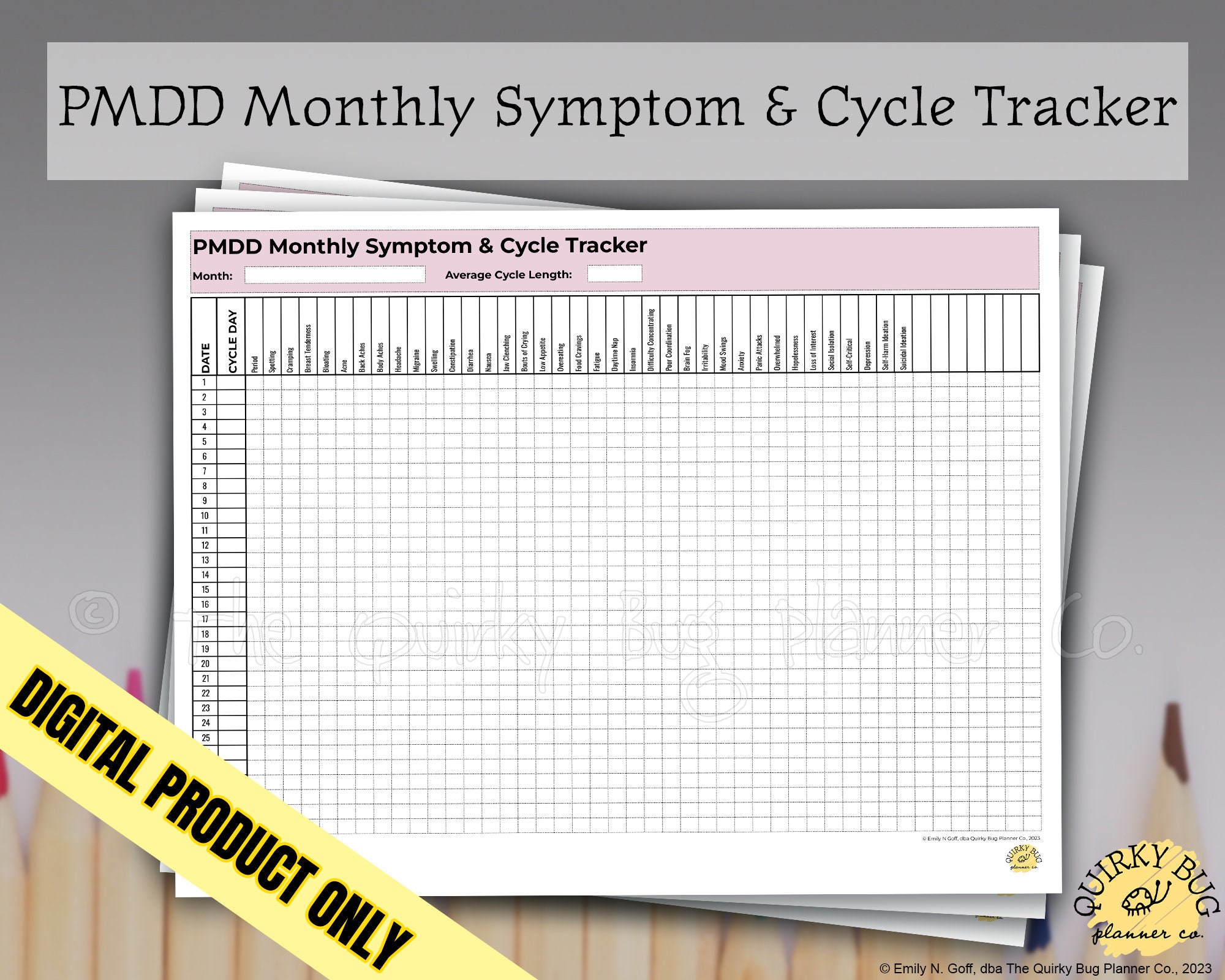 PMDD Monthly Symptom & Cycle Tracker - Printable Digital Download - Etsy