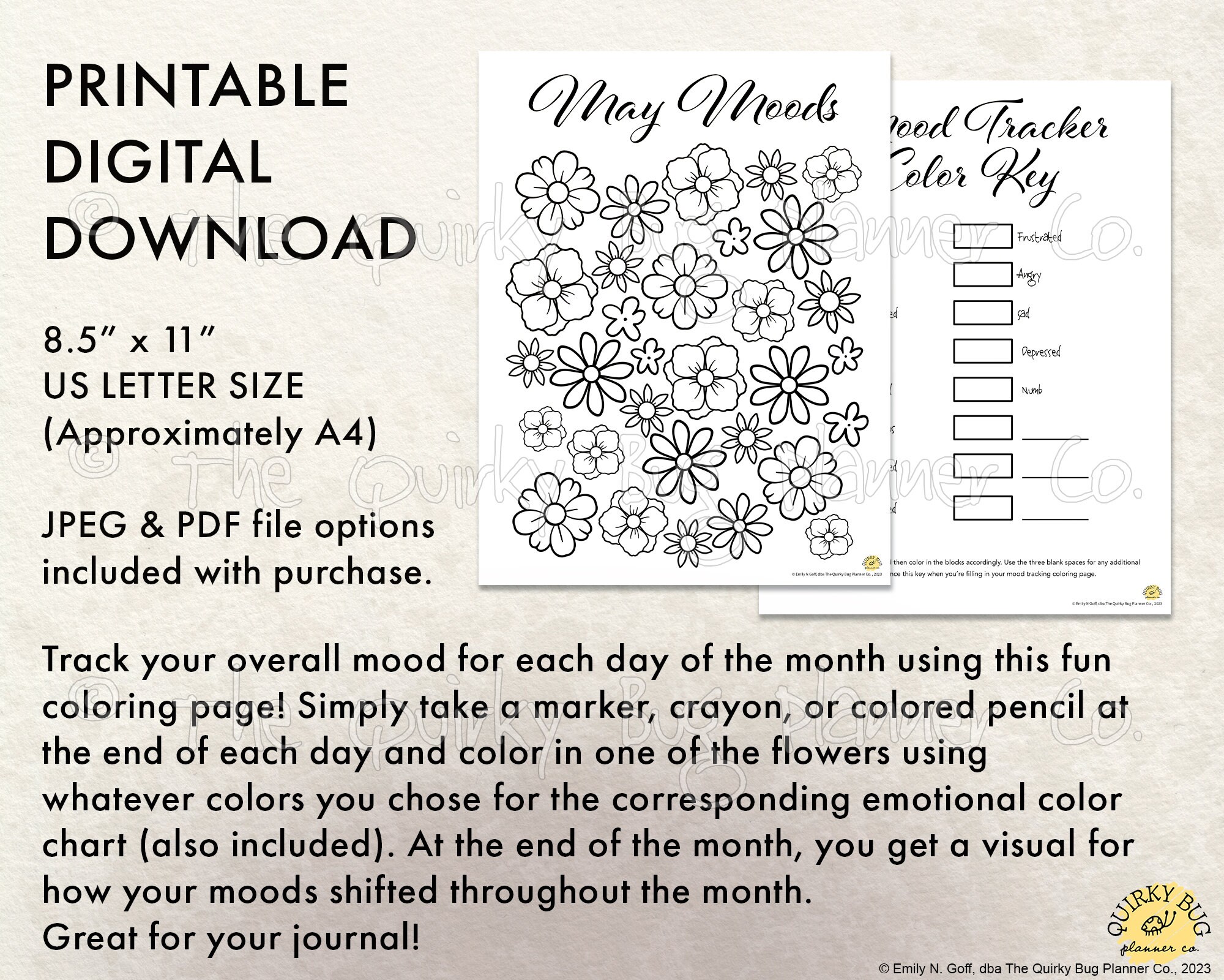 May Flowers Mood Tracking Coloring Page Color Key Page - Etsy