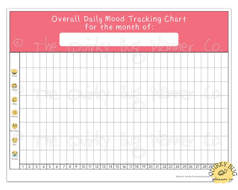 Monthly Mood Tracking Chart, PINK - Printable Digital Download - Etsy