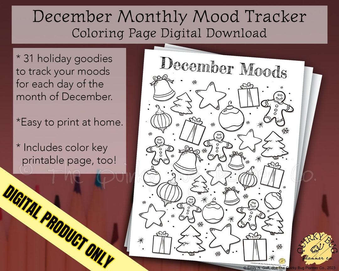 December Goodies Mood Tracking Coloring Page + Color Key Page ...
