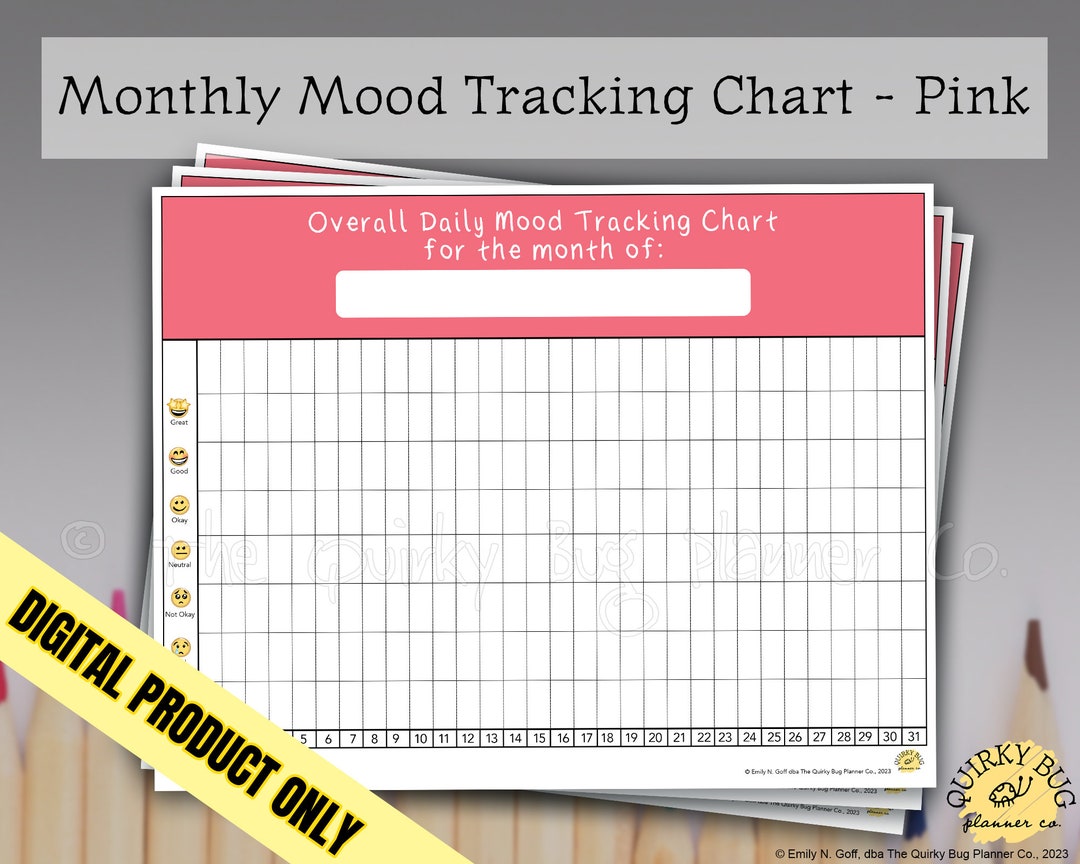 Monthly Mood Tracking Chart, PINK - Printable Digital Download - Etsy