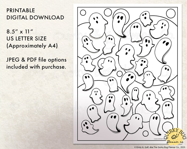 Spooky Ghost Coloring Page - Printable Digital Download - Etsy