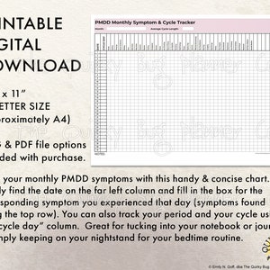 PMDD Monthly Symptom & Cycle Tracker - Printable Digital Download - Etsy