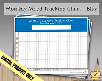 Mood Tracker Printable, Moon and Stars Daily Monthly Mood Chart Journal ...