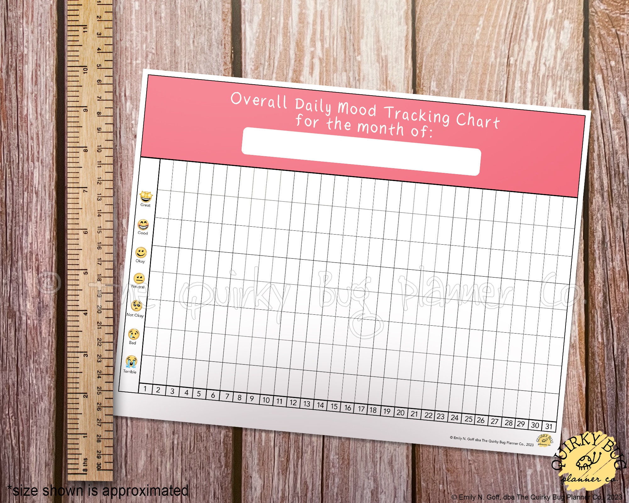 Monthly Mood Tracking Chart, PINK - Printable Digital Download - Etsy