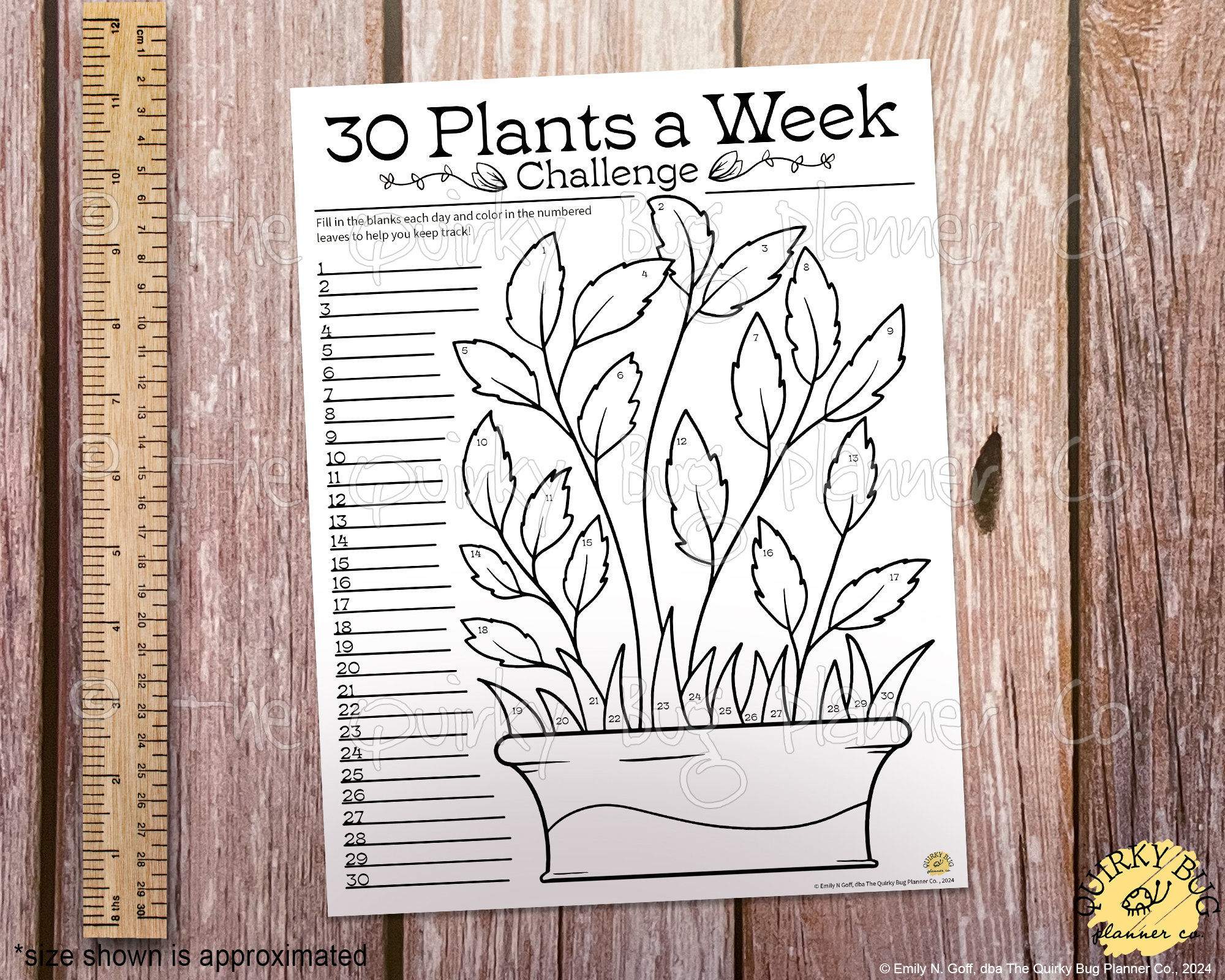 30 Plants a Week Challenge Tracker & Coloring Page Printable Digital ...