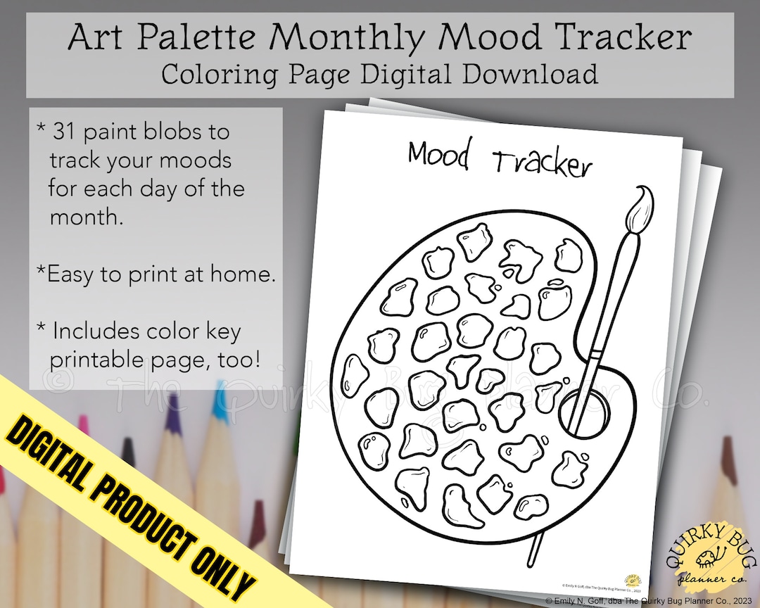 Monthly Art Palette Mood Tracking Coloring Page Color Key Page ...