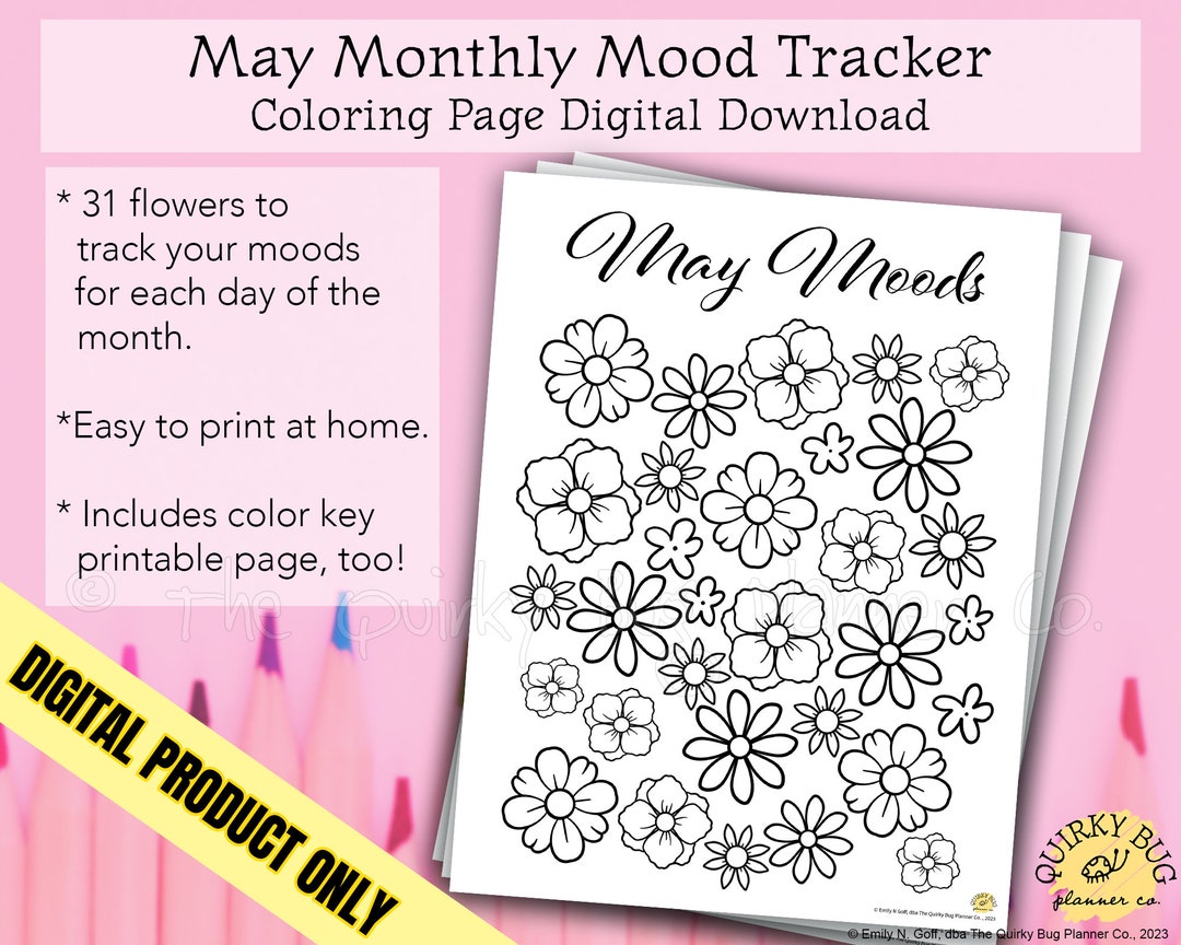 May Flowers Mood Tracking Coloring Page + Color Key Page - Printable ...