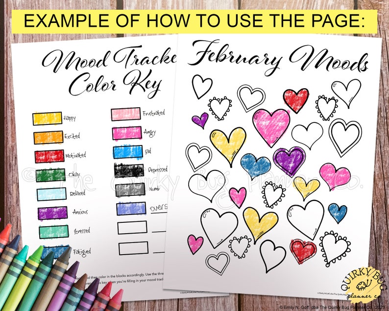 February Hearts Mood Tracking Coloring Page + Color Key Page ...