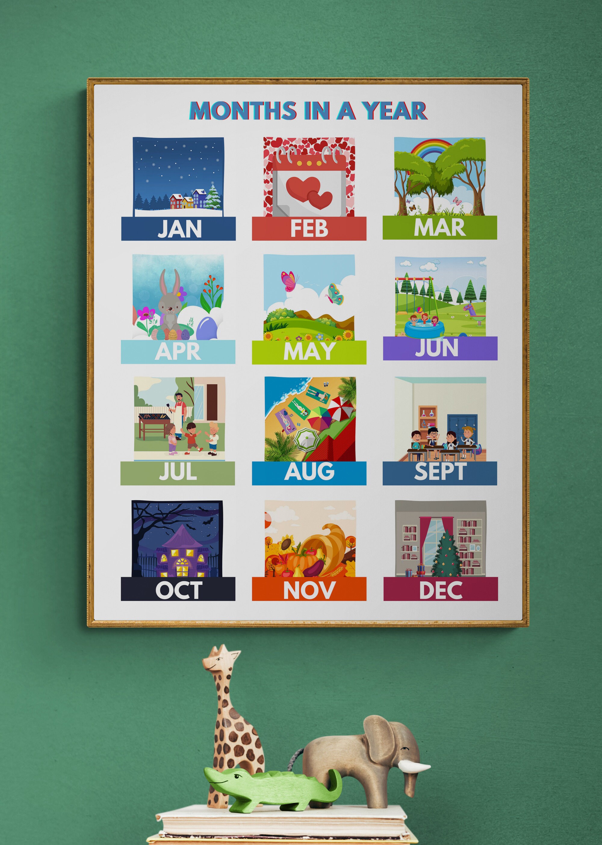 Months of the Year Printable,montessori Education Poster,home Learning ...