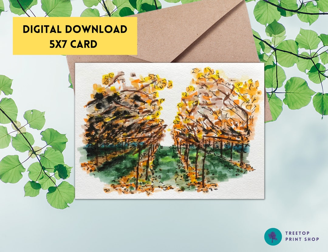 Printable Card With Nature Theme - 7x5 Inch Card, Easy Print, Blank ...