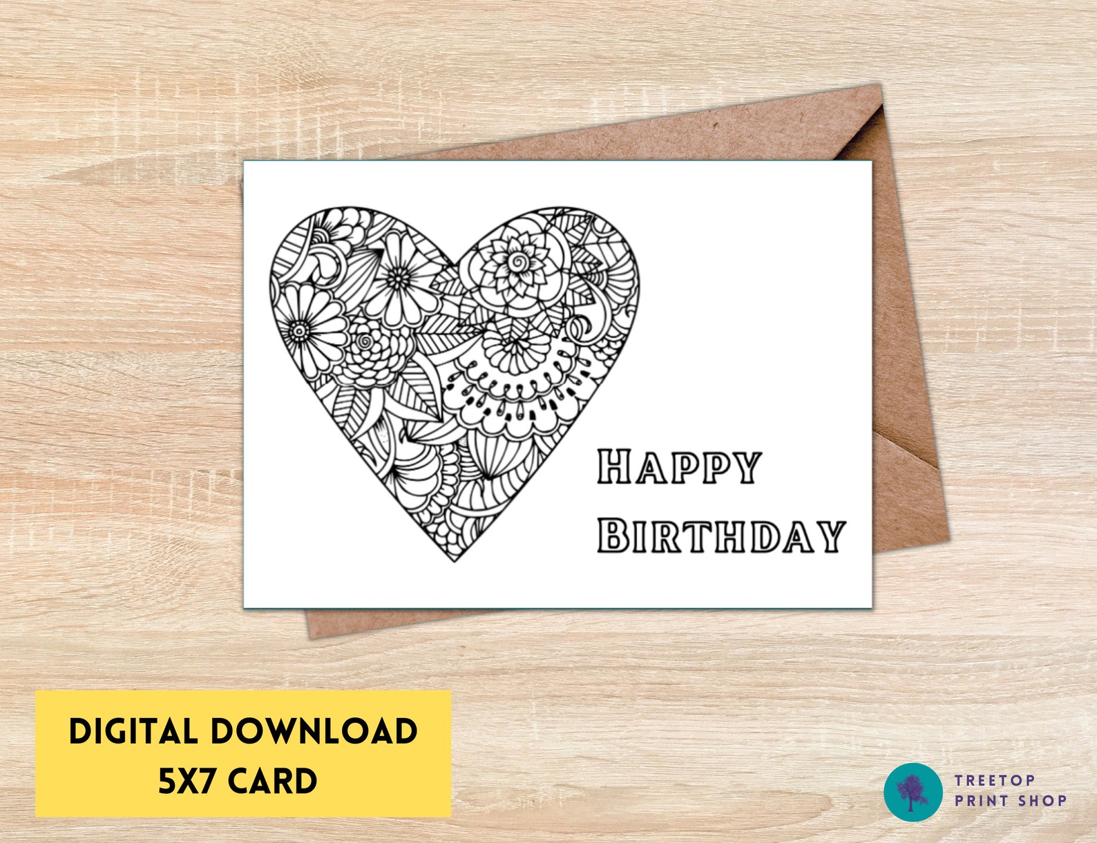 Printable Birthday Card Coloring Page! – 7x5 Inch Cards, Instant ...