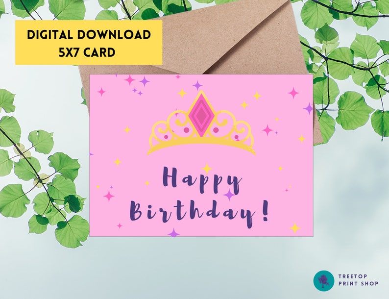 Printable Birthday Princess Card – 7x5 Inch Cards, Instant Download - Etsy
