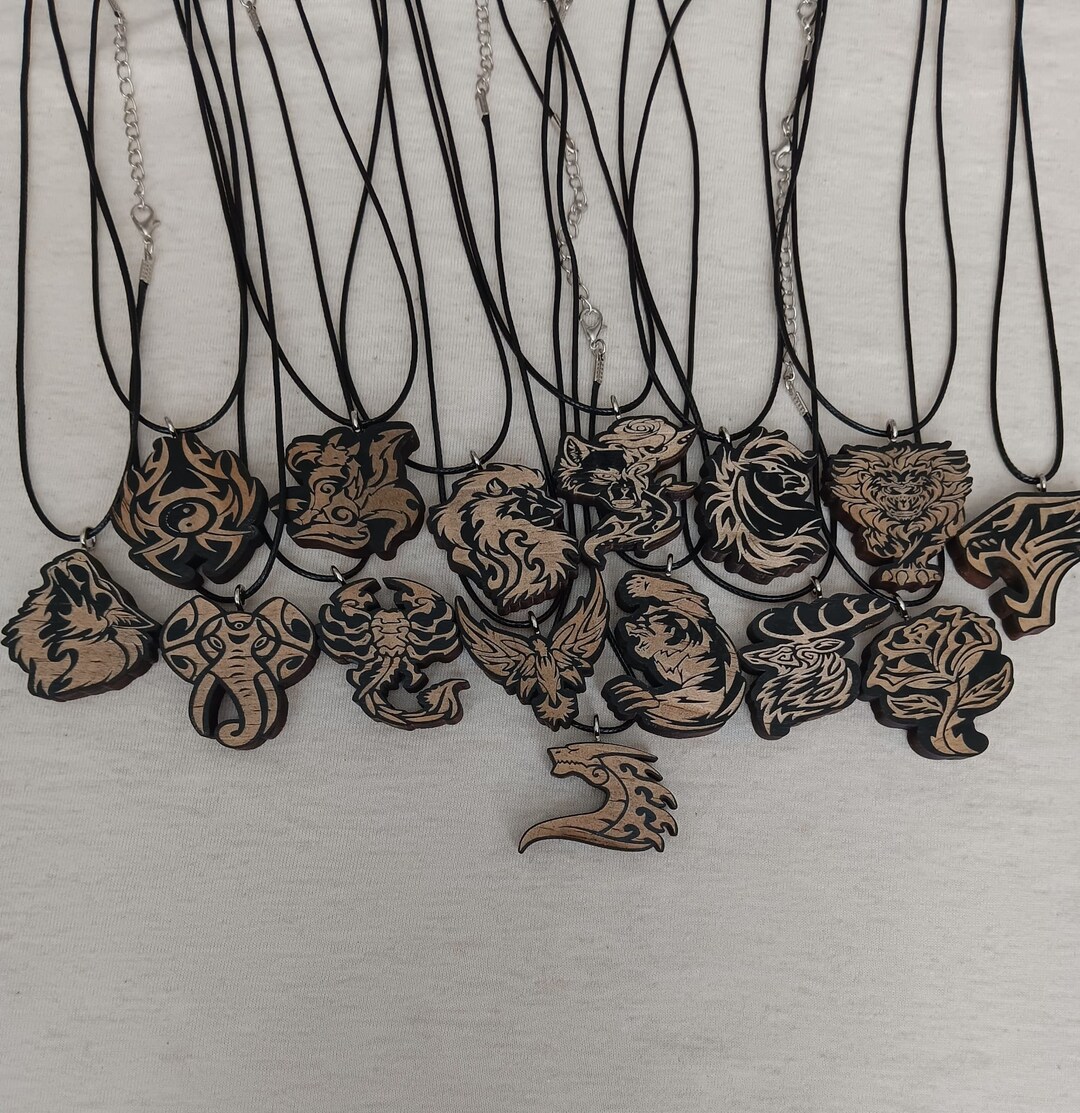 Costum Animals Necklace, Laser Cut and Engraved on wood - Etsy