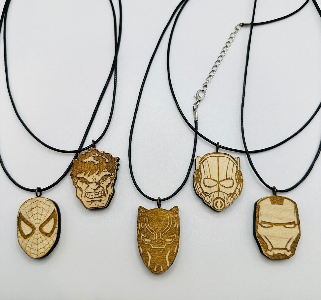 Marvel Character Logo Necklace, Laser Cut and Engraved on wood - Etsy
