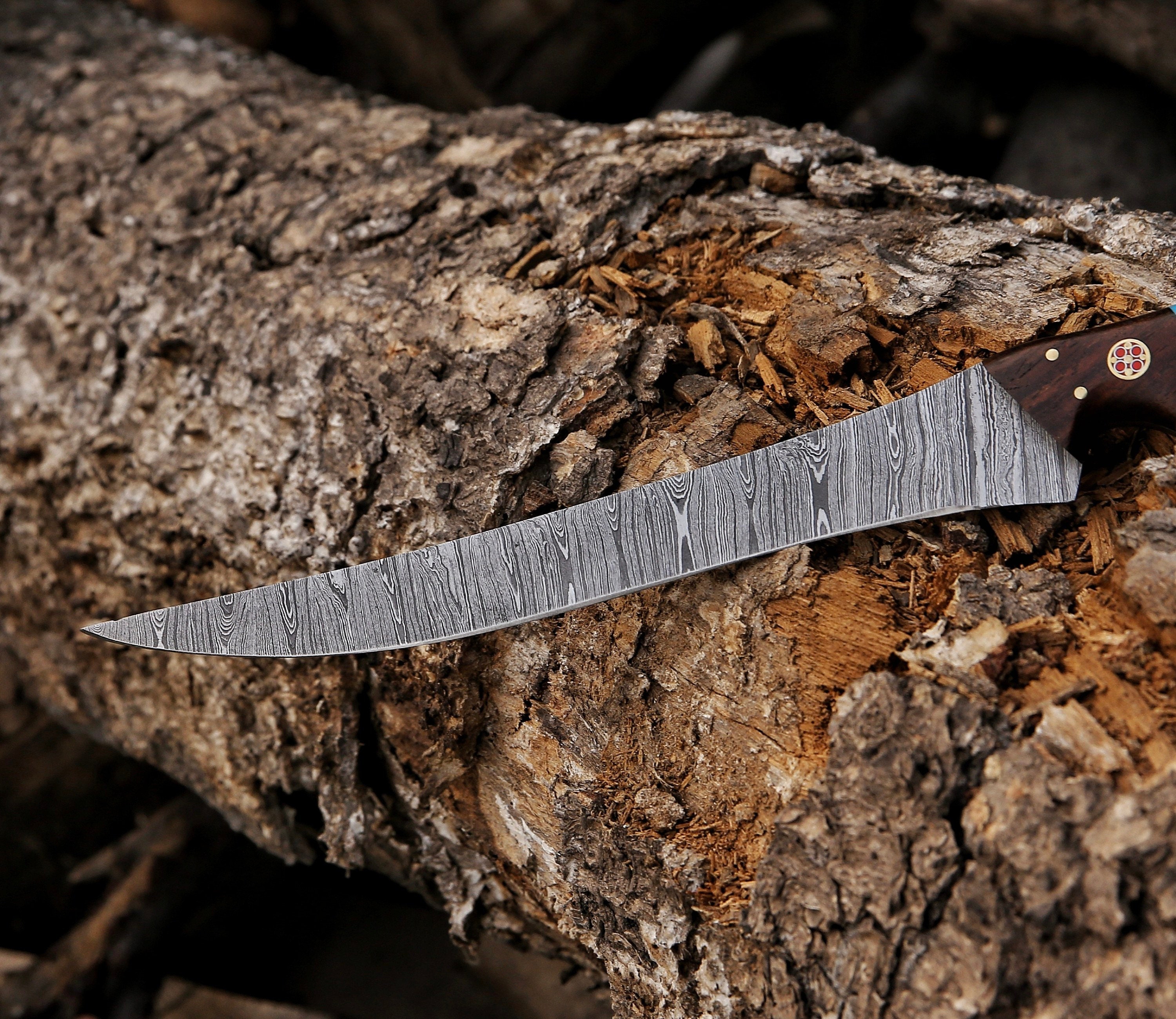 Damascus Steel Fillet Fishing Knife, Handmade Damascus Fillet Knife ...