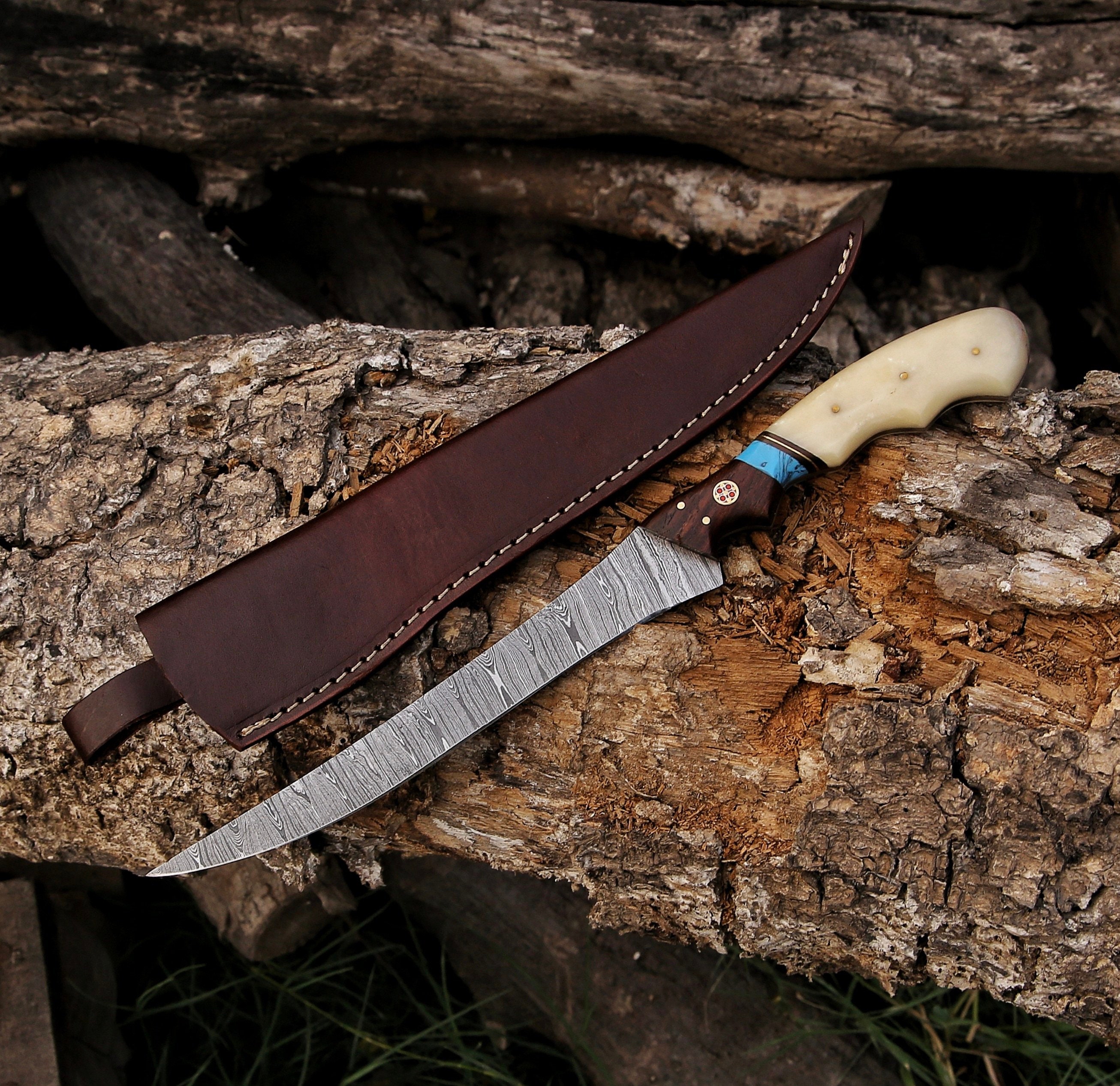 Damascus Steel Fillet Fishing Knife, Handmade Damascus Fillet Knife ...