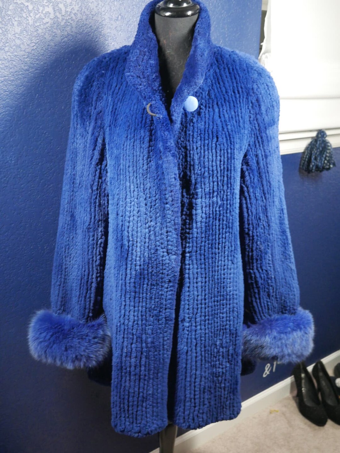 Gorgeous Blue Sheared Knitted Beaver & Fox Fur Stroller Coat Jacket - Etsy