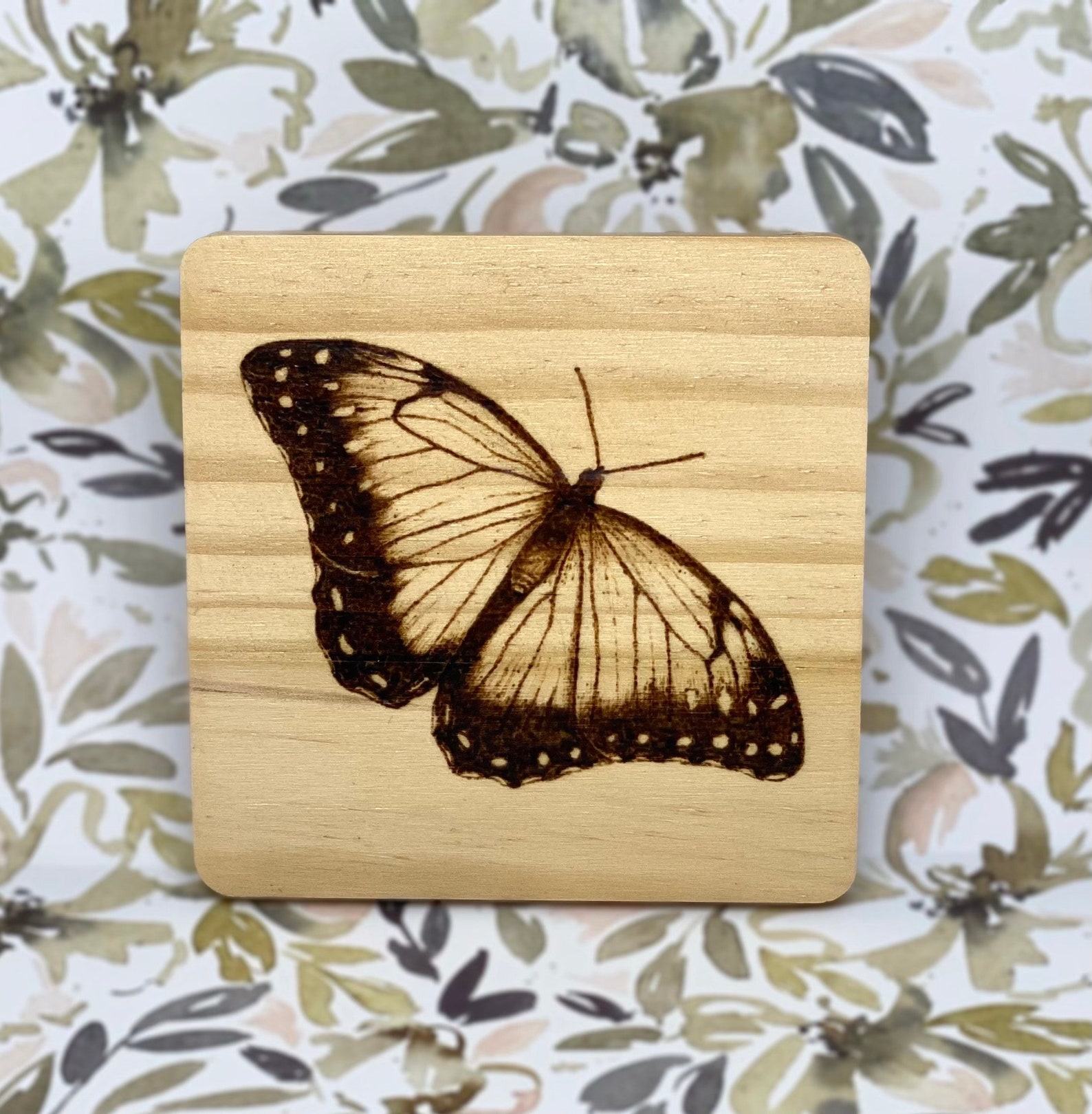 Handmade Pyrography Morpho Butterfly Coaster on Pinewood, Wood Burned ...