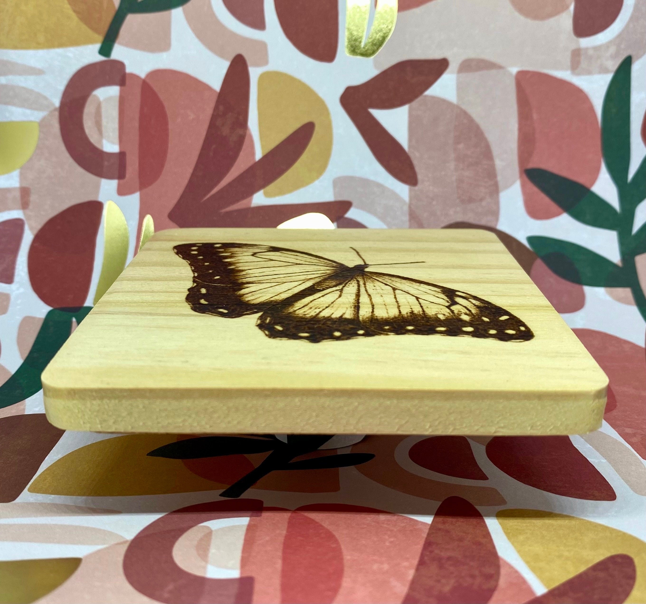 Handmade Pyrography Morpho Butterfly Coaster on Pinewood, Wood Burned ...