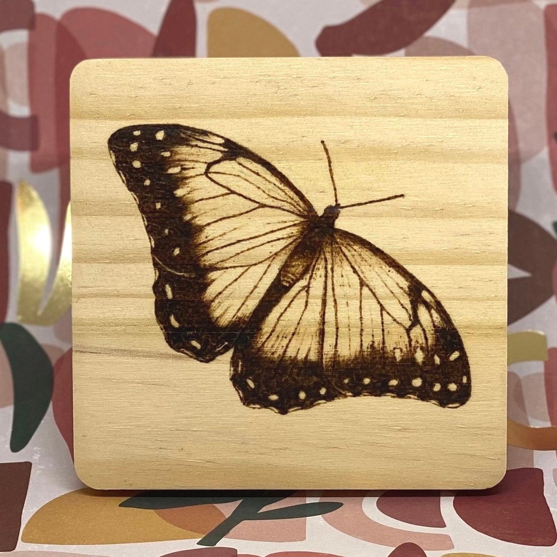 Handmade Pyrography Morpho Butterfly Coaster on Pinewood, Wood Burned ...