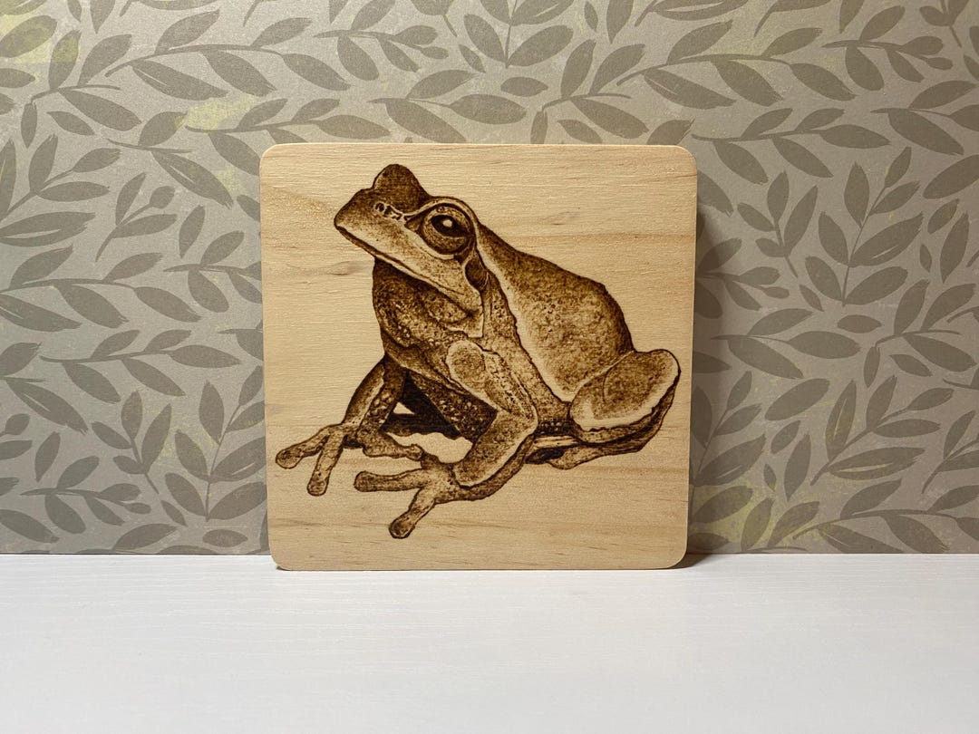 Handmade Pyrography Pine Barrens Tree Frog Coaster on Pinewood, Wood ...