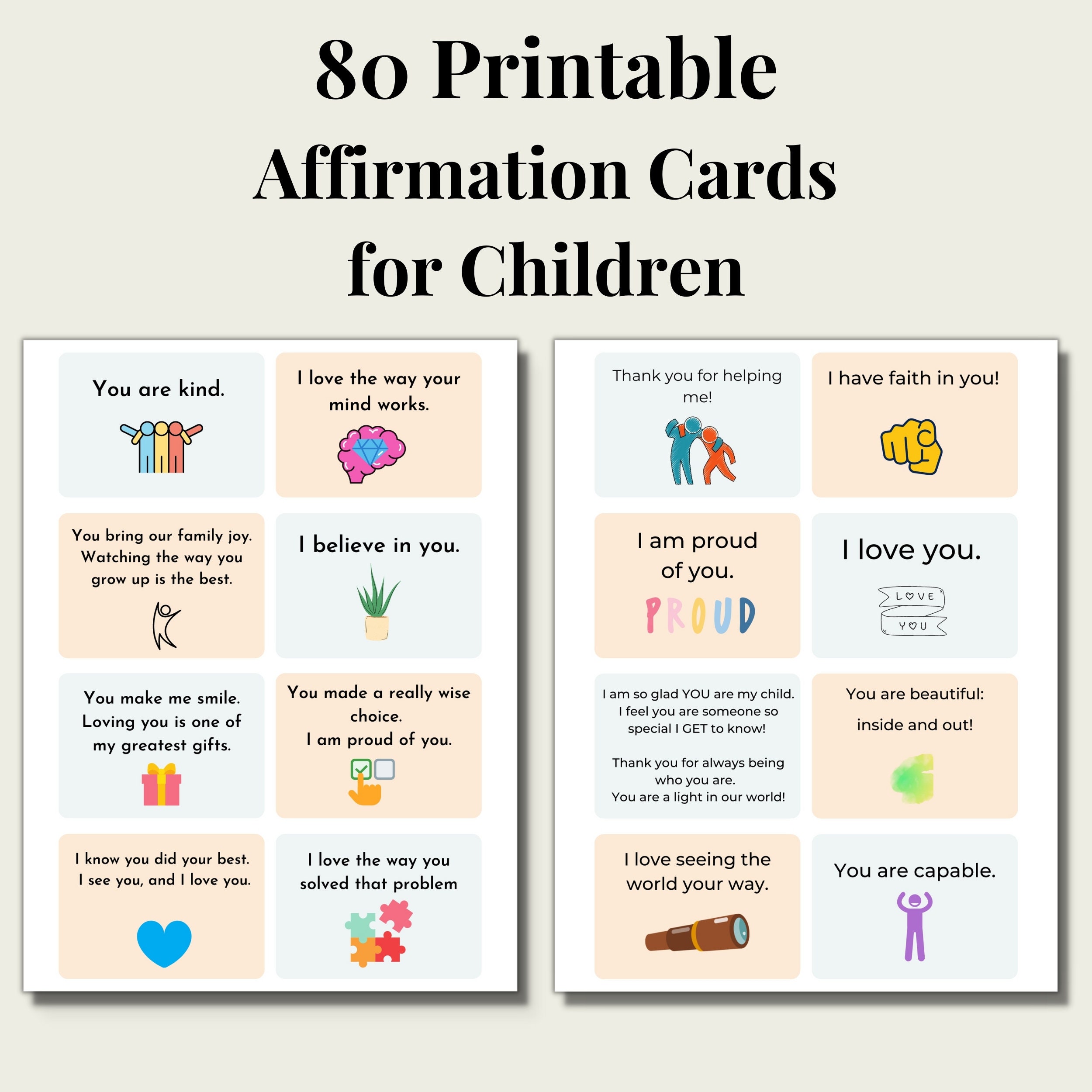 80 Affirmation Cards for Children / Printable Cards / Speak Life Over ...