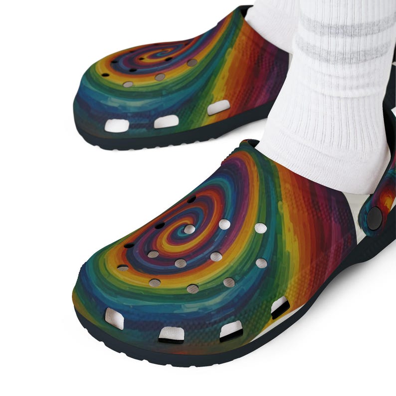 Men and Women Rainbow Crocs Spiral Swirl Pattern Colorful Rubber Clogs ...