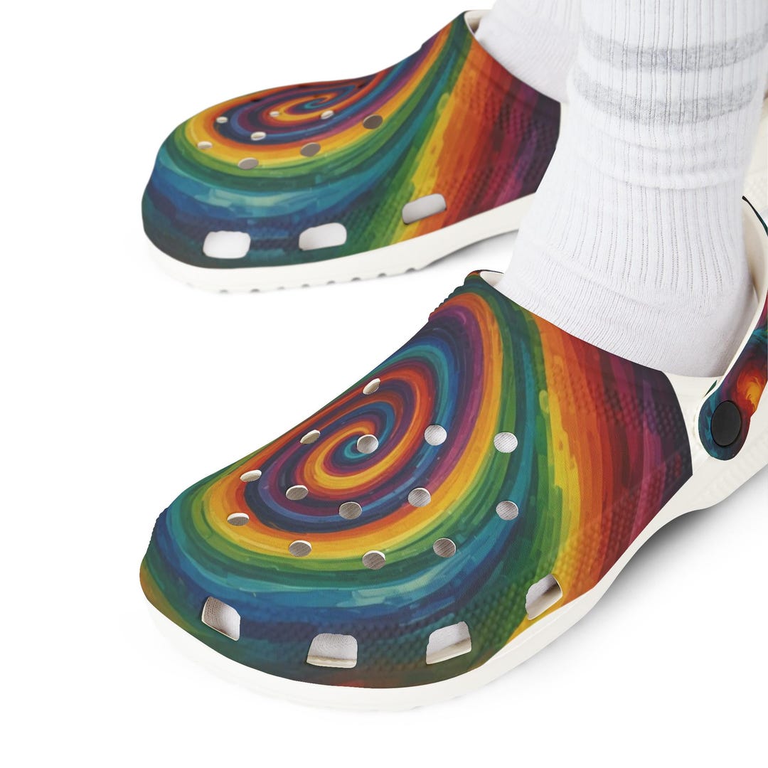 Men and Women Rainbow Crocs Spiral Swirl Pattern Colorful Rubber Clogs ...
